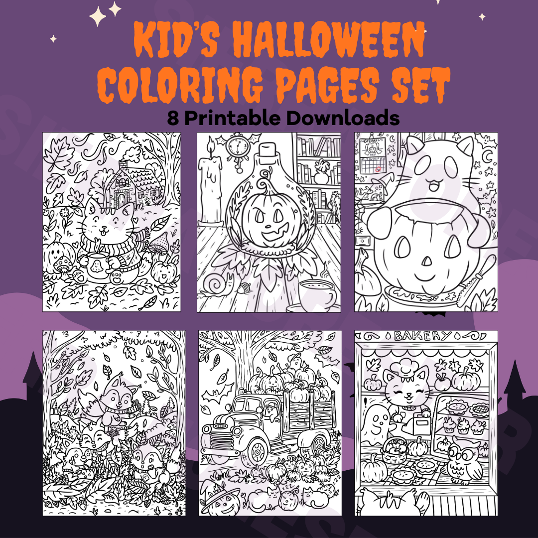 Spooky Cute Halloween Coloring Book Pages Set of 8 | Digital Download ...